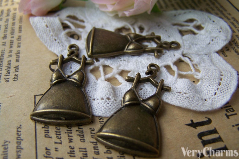 10 Pcs of Antique Bronze Lovely Dress Charms 17x34mm A2481 | Etsy