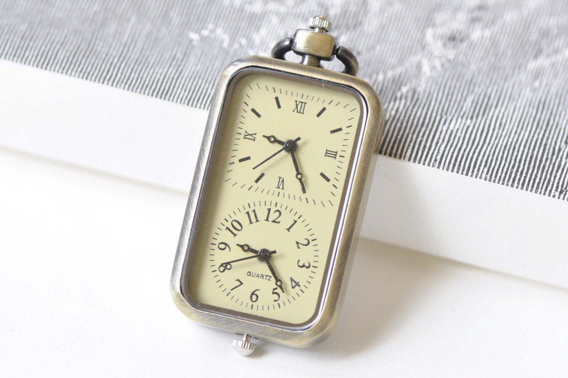 1 PC Time Zone Rectangle Pocket Watch Pendant Gift 27x57mm A8509 - Etsy