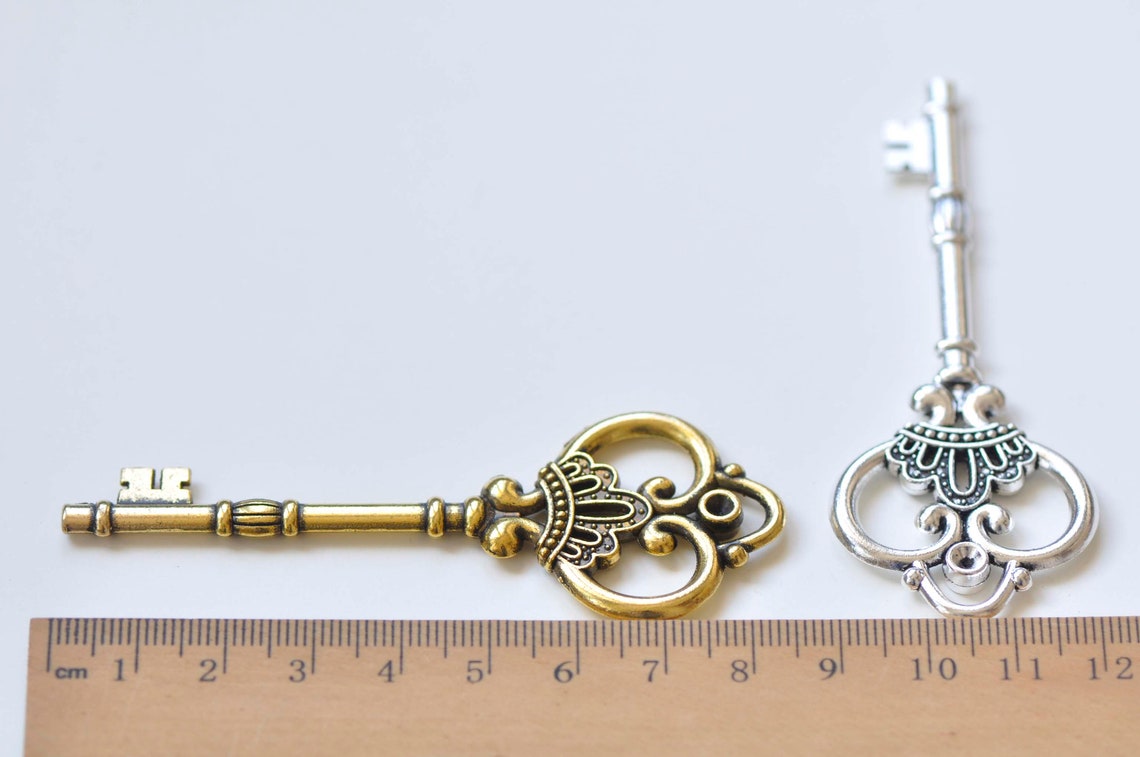 Crown Key Pendants Charms 32x83mm Set of 5 Antique - Etsy