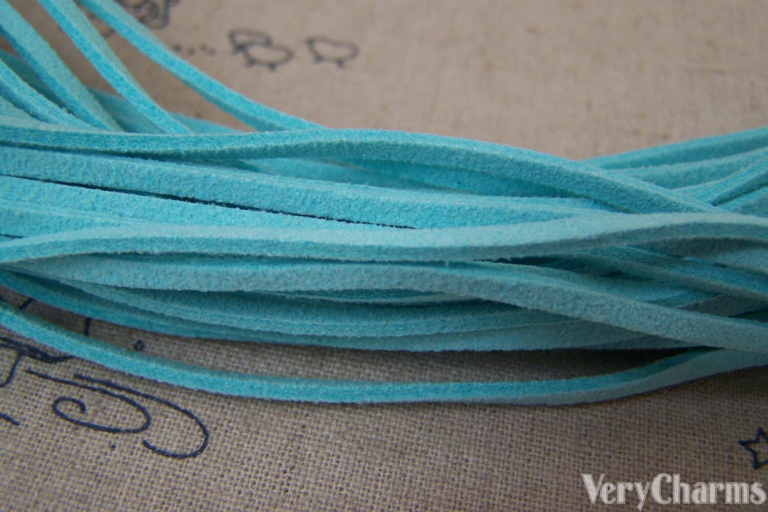 10 Meters of Square Acid Blue Suede Faux Leather Ribbon Cords String ...