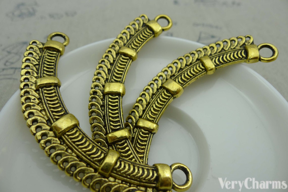 6 Pcs of Antique Gold Multiple Loops Curved Bar Connectors 14x69mm ...