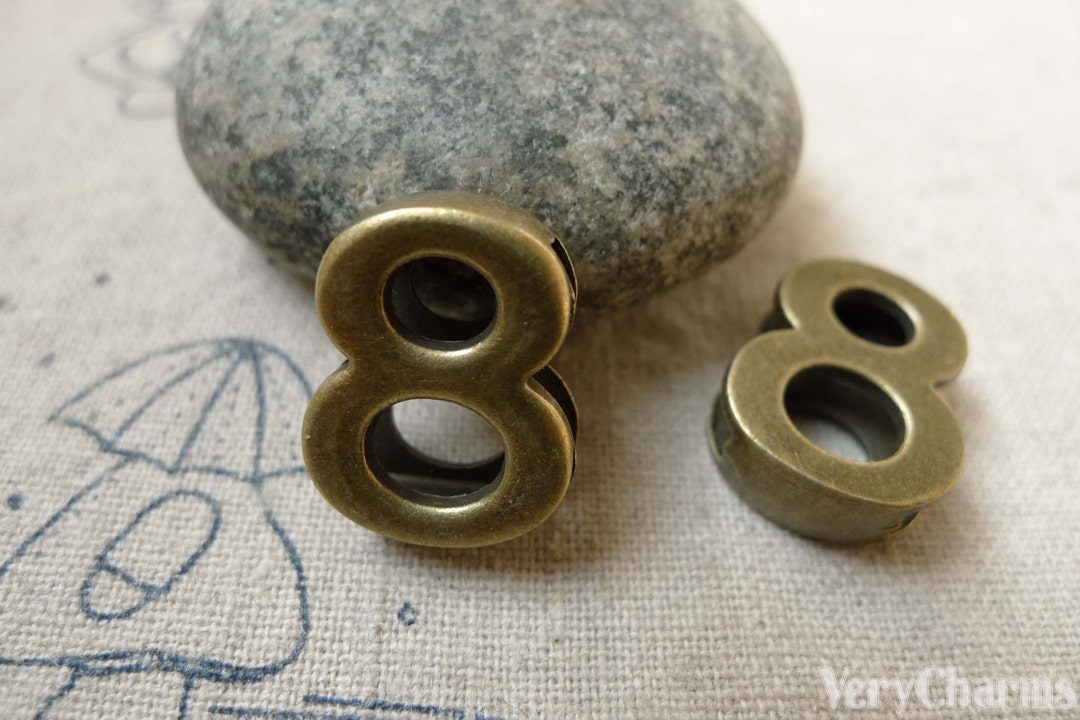 10 Pcs of Antique Bronze Arabic Figure Number 8 Eight Bracelet Beads 18 ...