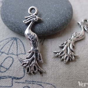 20 Pcs of Antique Silver Lovely Phoenix Bird Charms 12x31mm Double ...