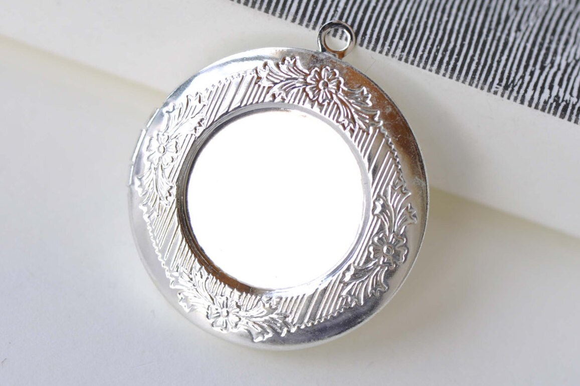 Silver Round Bezel Photo Lockets Match 20mm Cabochon Set of 2 - Etsy