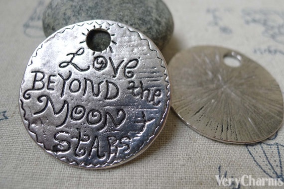 Antique Silver Round Moon Pendants 37.5mm Set of 5 A6096 | Etsy