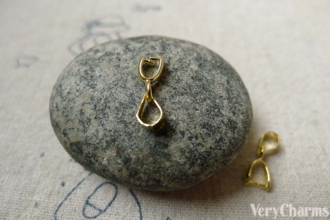 20 Pcs Gold Tone Brass Pinch Bail Snap Bails Clasps 18KGP 5x15mm A6427 ...