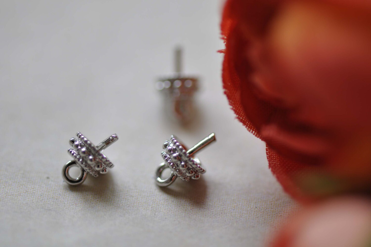 Platinum Bead Cap With Peg for Half Drilled Pearls Beads Set of 10 Pcs ...