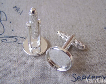 Silver Cufflink Blanks Round Bezel Cuff Link Settings Match - Etsy