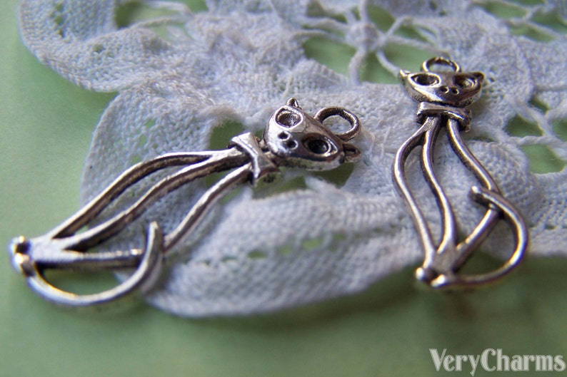 Antique Silver Outlined Bowtie Kitten Cat Charms 16x22mm Set | Etsy