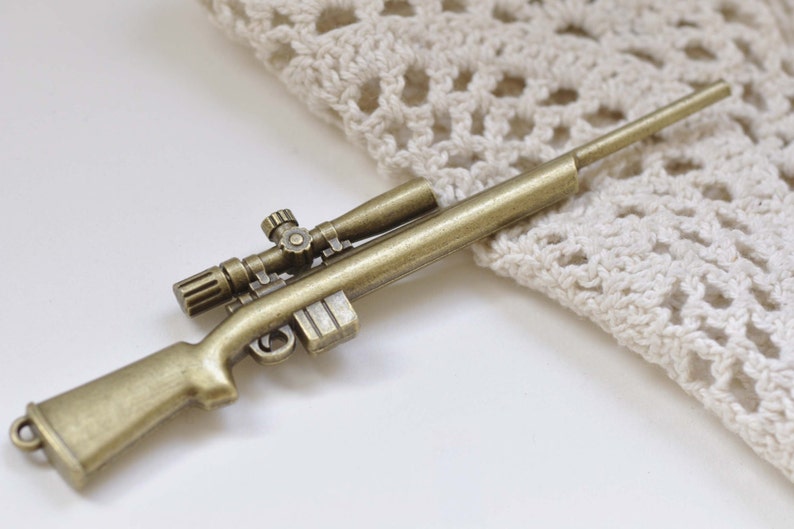Large Sniper Gun Rifle Pendants Antique Bronze Weapon Charms 27x120mm ...
