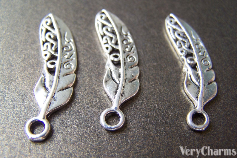 10 Pcs of Antique Silver Filigree Feather Charms 10x38mm A4193 - Etsy