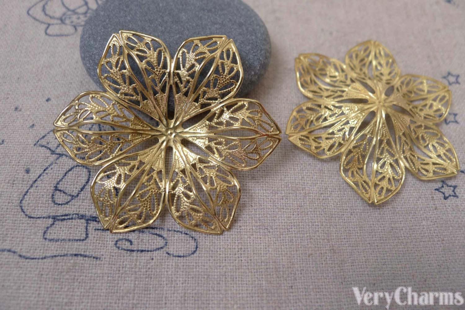 10 Pcs of Raw Brass Filigree Huge Flower Embellishments 37mm A7325 - Etsy