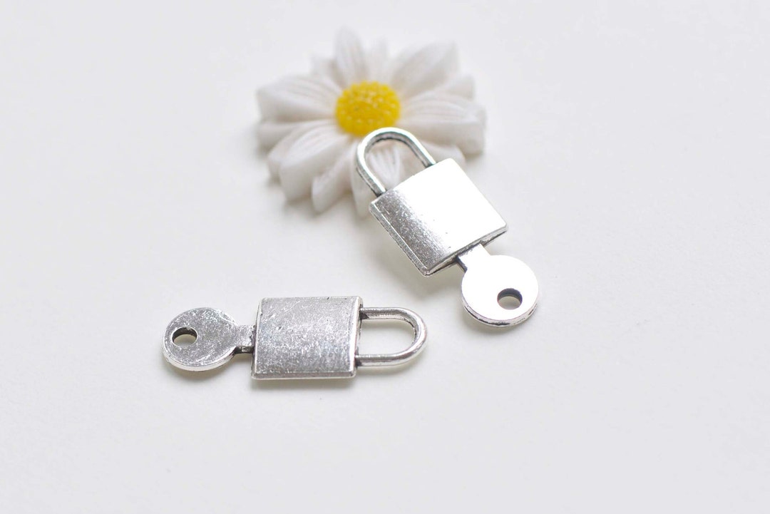 Antique Silver Padlock Key Charms Double Sided 10x25mm - Etsy
