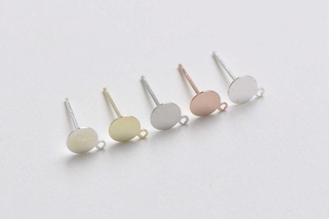 8 Pcs 925 Sterling Silver Flat Pad Earring Stud Post With Loop Silver ...
