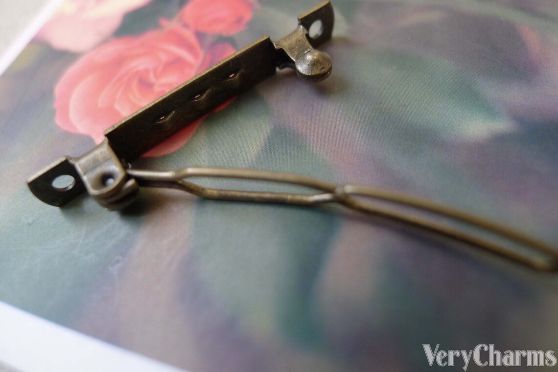 30 Pcs Antique Bronze Snap Hair Clip Barrette Blanks With 35mm Flat ...
