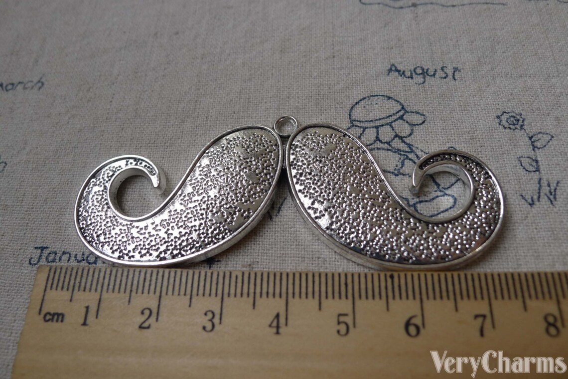4 Pcs of Antique Silver Textured Moustache Pendant Charms 30x75mm A7277 ...