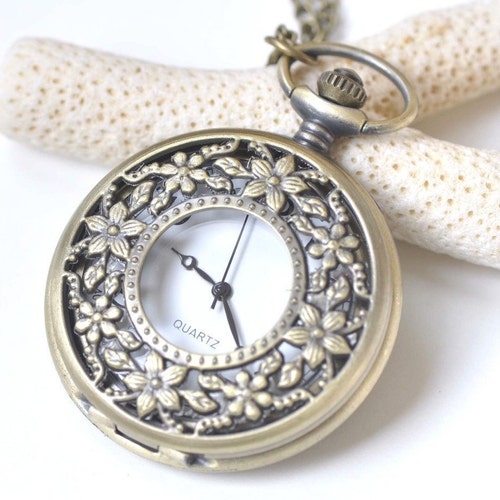 Pocket Watch Fancy Flower Antique Bronze Round Gift Watch | Etsy