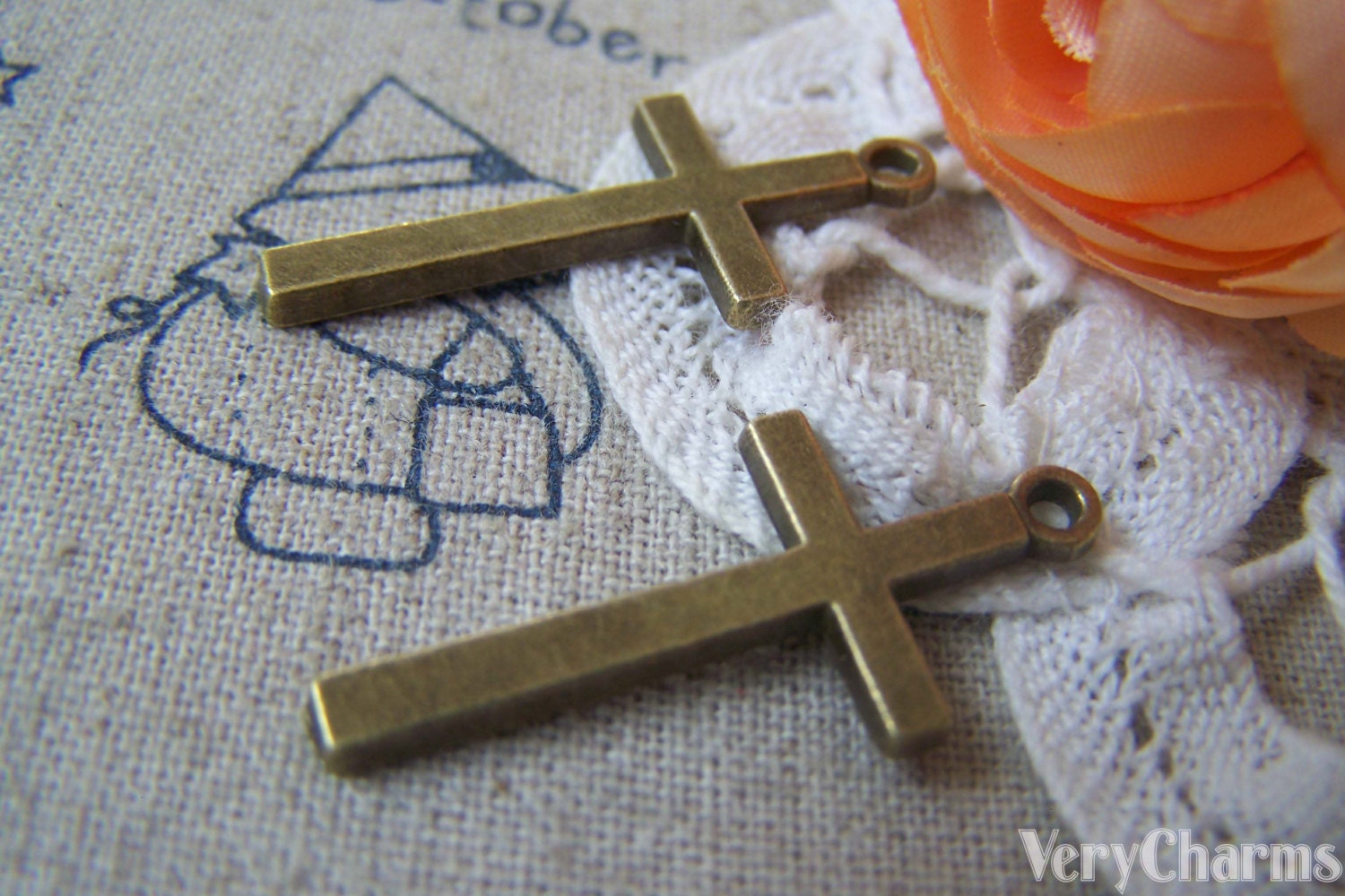 10 Pcs of Antique Bronze Lovely Cross Charms 14x30mm A1352 - Etsy