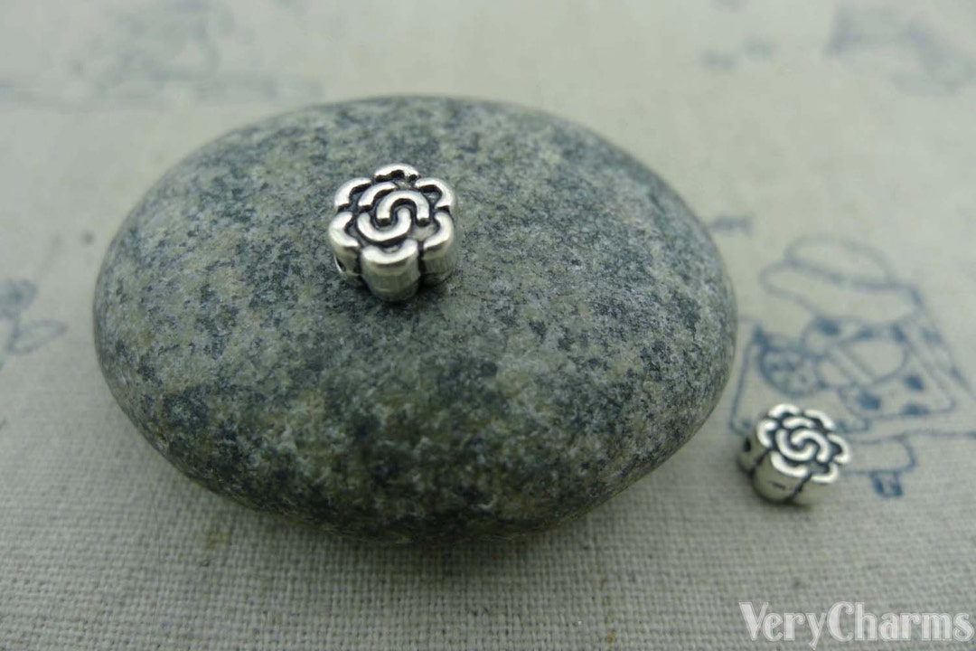 50 Pcs Antique Silver Rondelle Rose Flower Beads 3x7mm A1063 - Etsy