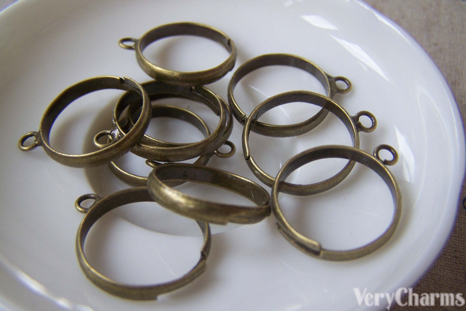 10 Pcs of Antique Bronze Brass Adjustable Single Loop Ring Bases 20mm ...