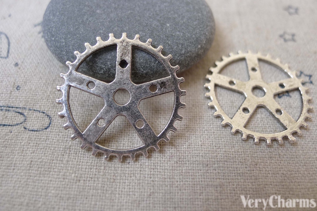 10 Pcs Antique Silver Mechanical Watch Movement Gear Wheel Charms 25mm ...