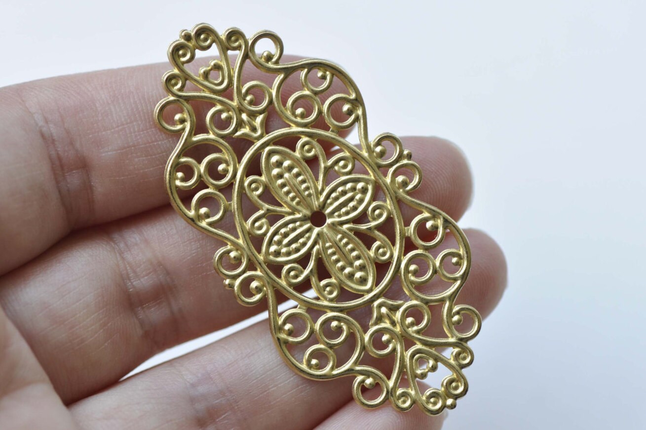 Raw Brass Long Flat Filigree Floral Embellishments Stamping - Etsy