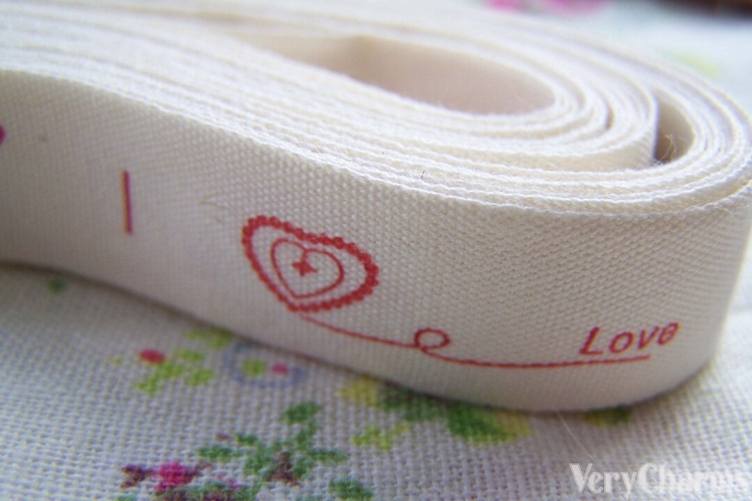5.46 Yards (5 Meters) Red Love Heart Pattern Print Cotton Ribbon Label ...