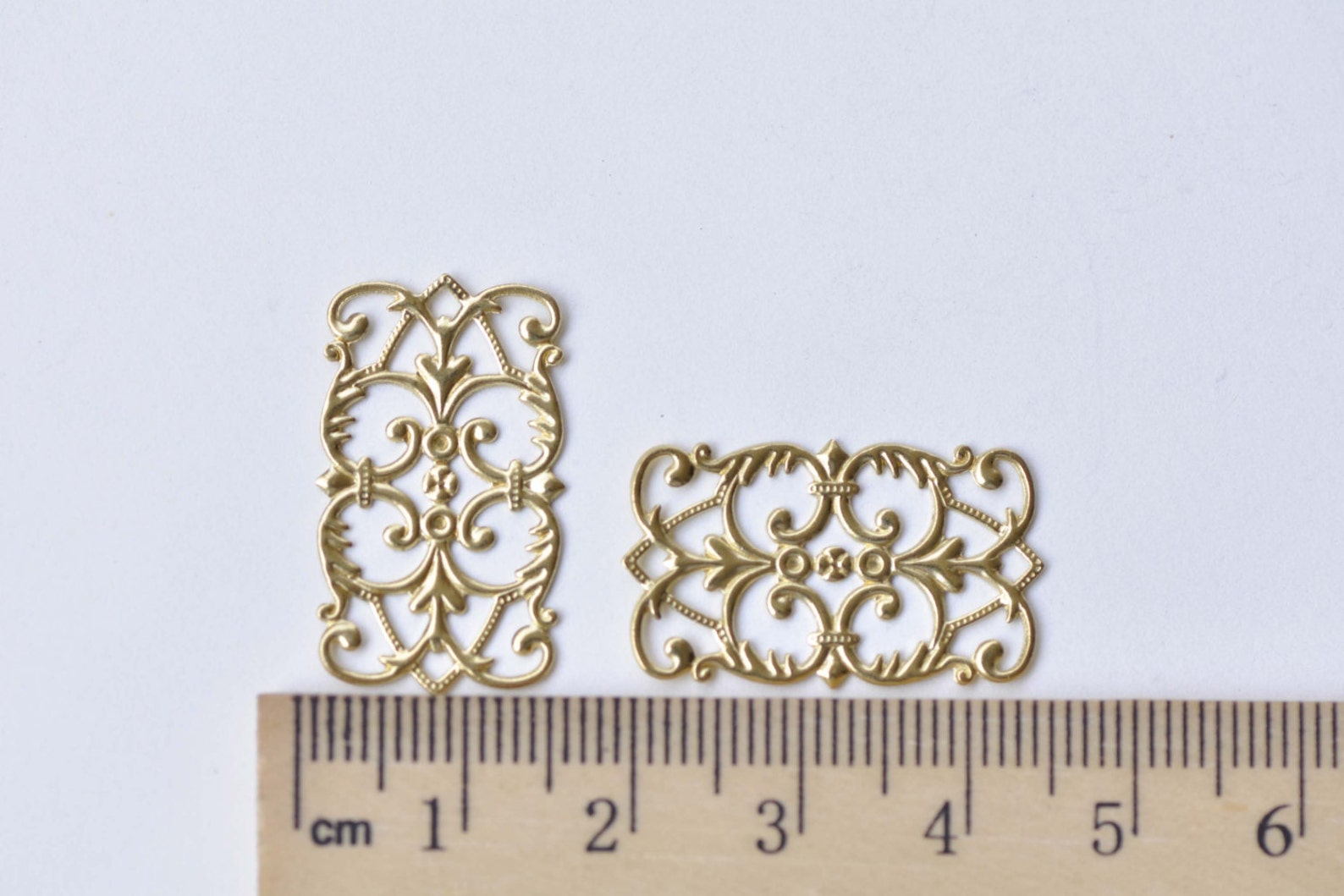30 Pcs Raw Brass Filigree Rectangle Floral Stamping Embellishments ...