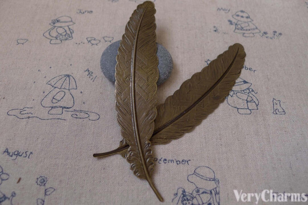 10 Pcs of Antique Bronze Brass Feather Embellishment 24x110mm A7456 - Etsy