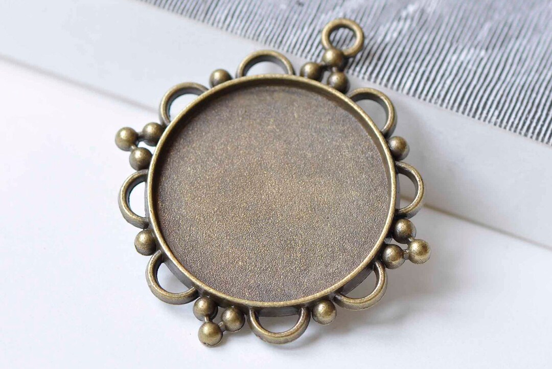 5 Pcs Large Round Pendant Tray Base Setting Match 30mm Cabochon A9045 ...