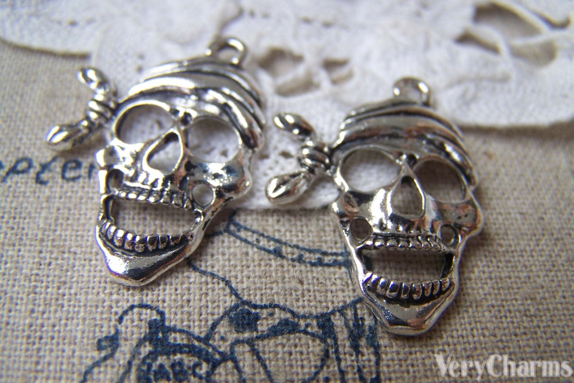 Antique Silver Filigree Skull Pirate Charms 19x25mm Set of 10 - Etsy