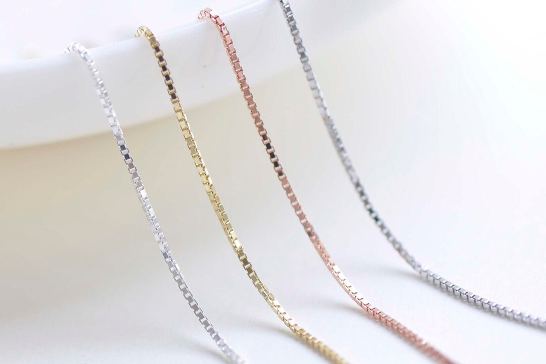 925 Sterling Silver Square Box Necklace Chain 16" 18" Link Width 0.65mm ...