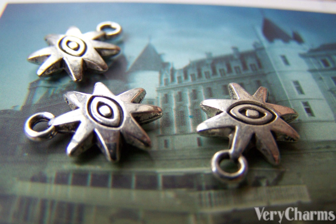 Star Evil Eye Charms Antique Silver Finish 12x15mm Double Sided Set of ...