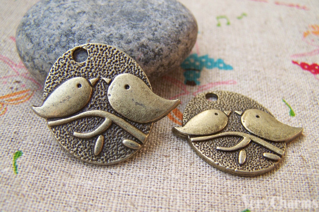 SALE 10 Pcs of Antique Bronze Two Birds on Tree Oval Charms 25x29mm ...