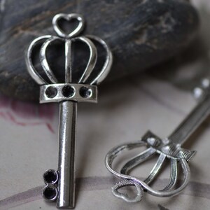 Silver Heart Crown Key Pendants Antiqued Skeleton Key Charms 27x60mm ...