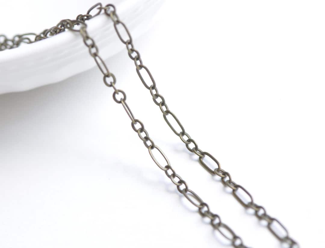 16ft (5m) Antique Bronze Brass Long and Short Oval Flat Chain 3x6mm ...
