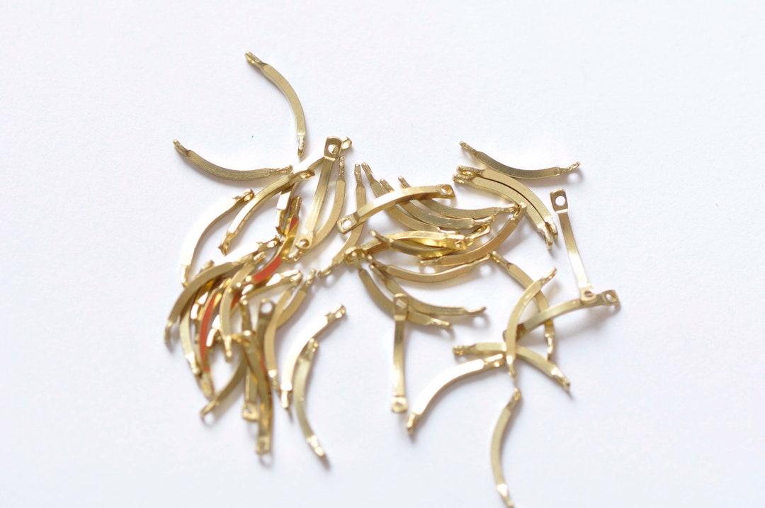 100 Pcs Raw Brass Curved Connecting Rod Bar Link Jewelry Connector 13mm ...