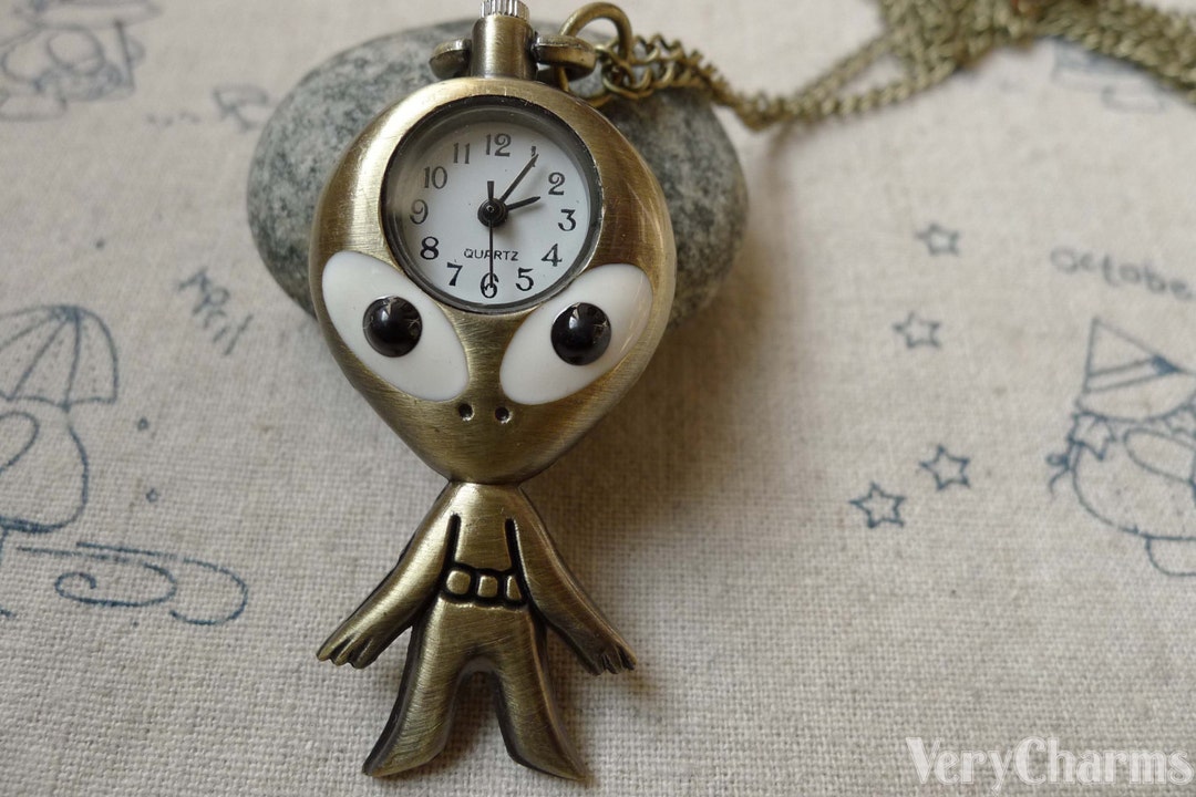 1 PC Antique Bronze Alien Pocket Watch 55mm A6193 - Etsy