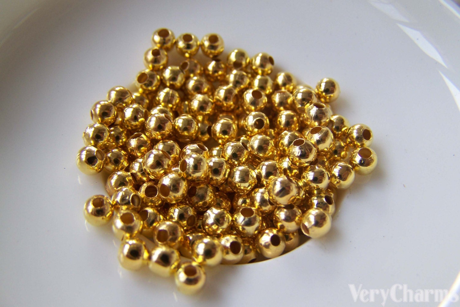 100 Pcs Gold Finish Smooth Round Iron Metallic Beads Ball Size | Etsy