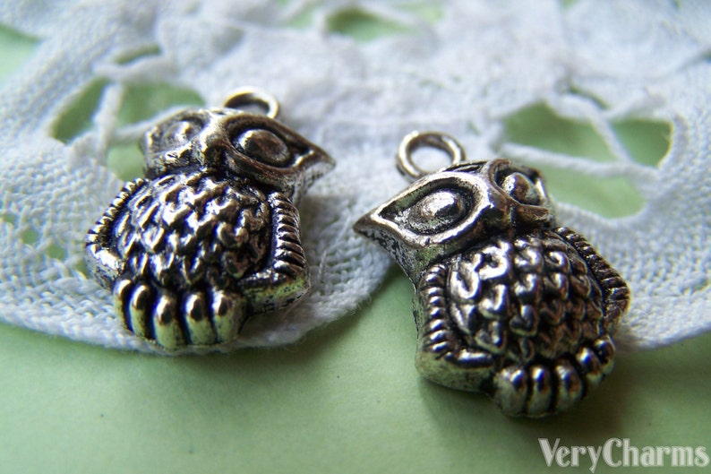 Antique Silver Lovely Owl Charms 13x16mm Set of 10 A1837 | Etsy