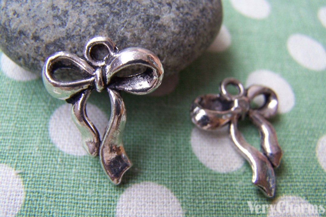 Silver Bow Tie Knot Charms Antiqued Color Pendants 18x20mm Set of 20 ...