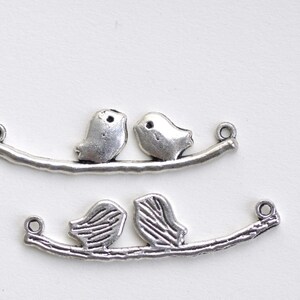 Antique Silver Two Love Birds on Branch Connector Charms 11x44mm Set of ...