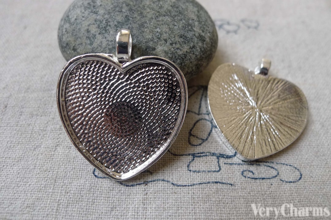 10 Pcs Shiny Silver Tone Heart Cameo Base Settings Match 25mm Glass ...