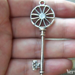 10 Pcs of Antique Silver Lovely Flower Key Charms Pendants 20x60mm ...