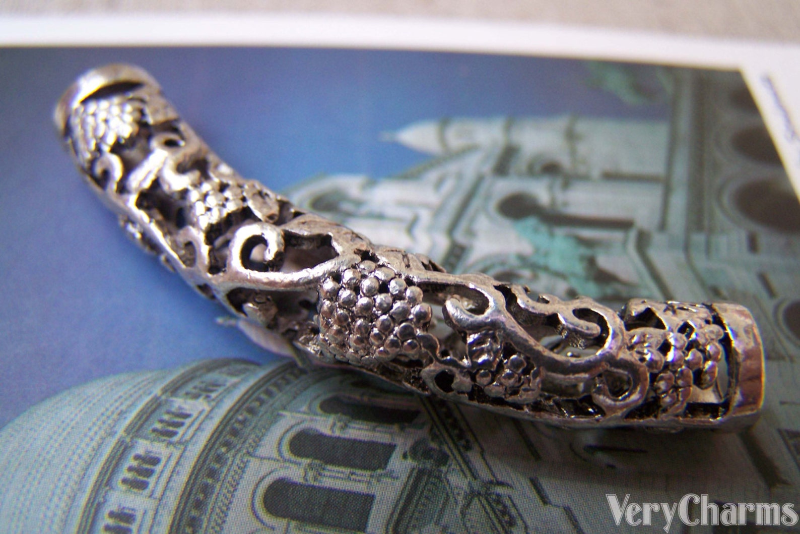 4 Pcs Antique Silver Curved Grape Leaf Vine Slide Tube 47mm - Etsy