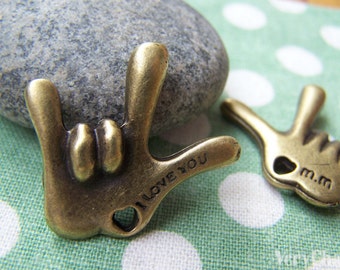 20 Hand Sign Charms I Love You 2 Sided Charms Antique Silver Tone ...