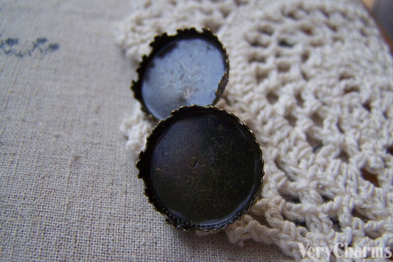 Antique Bronze Crown Ear Stud Earring Posts Bezel Match 20mm Cabochon ...