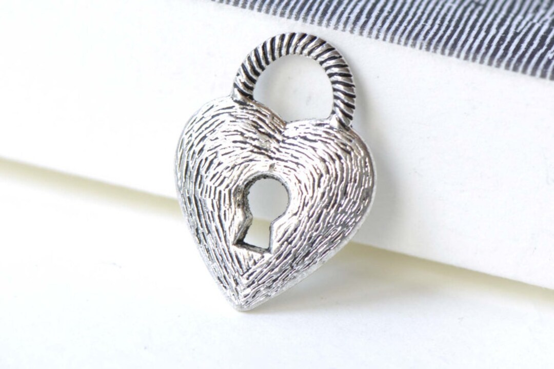 Antique Silver Heart Lock Charms Double Sided 16x22mm Set of 10 A8172 ...