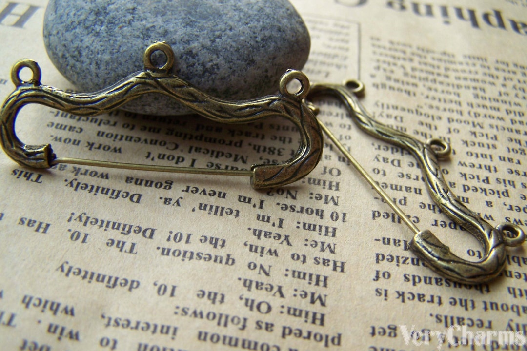 10 Pcs Antique Bronze Three Loops Bow Safety Pins Broochs 18x46mm A1764 ...