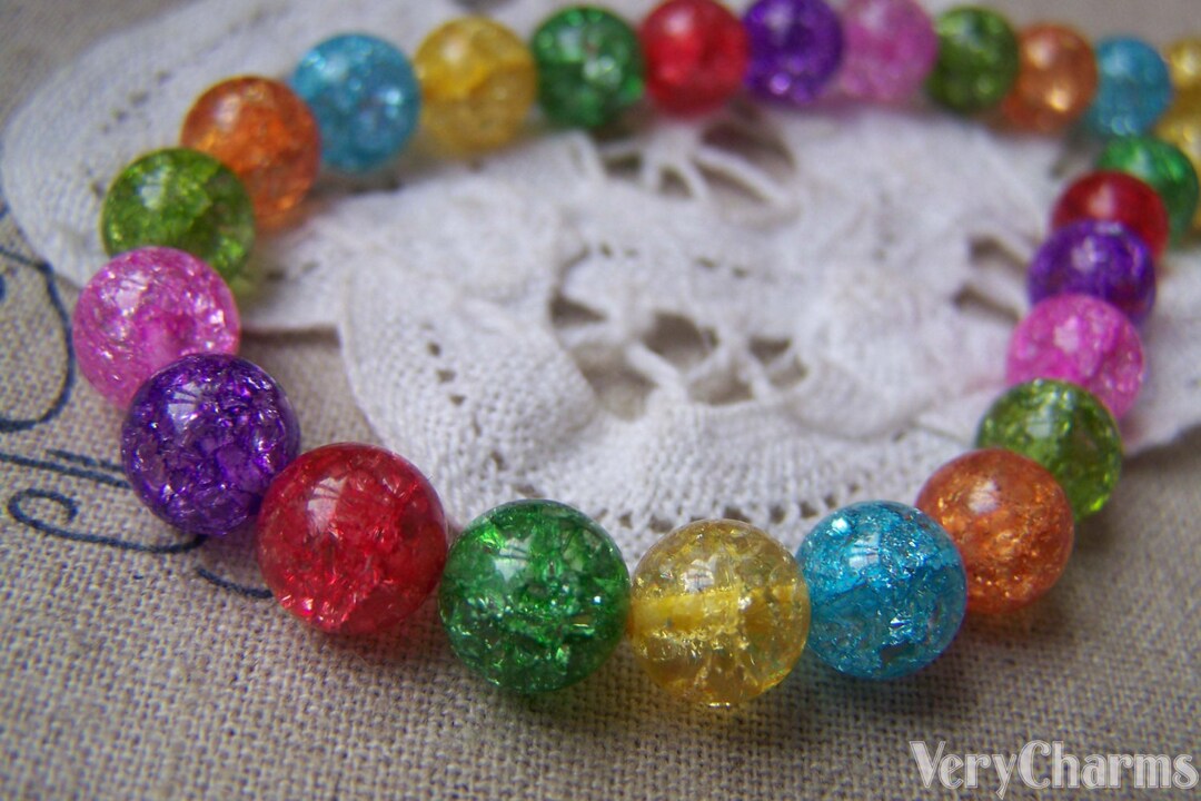 Crackle Glass Beads Shattered Glass Assorted Color 8mm One Strand (50 ...